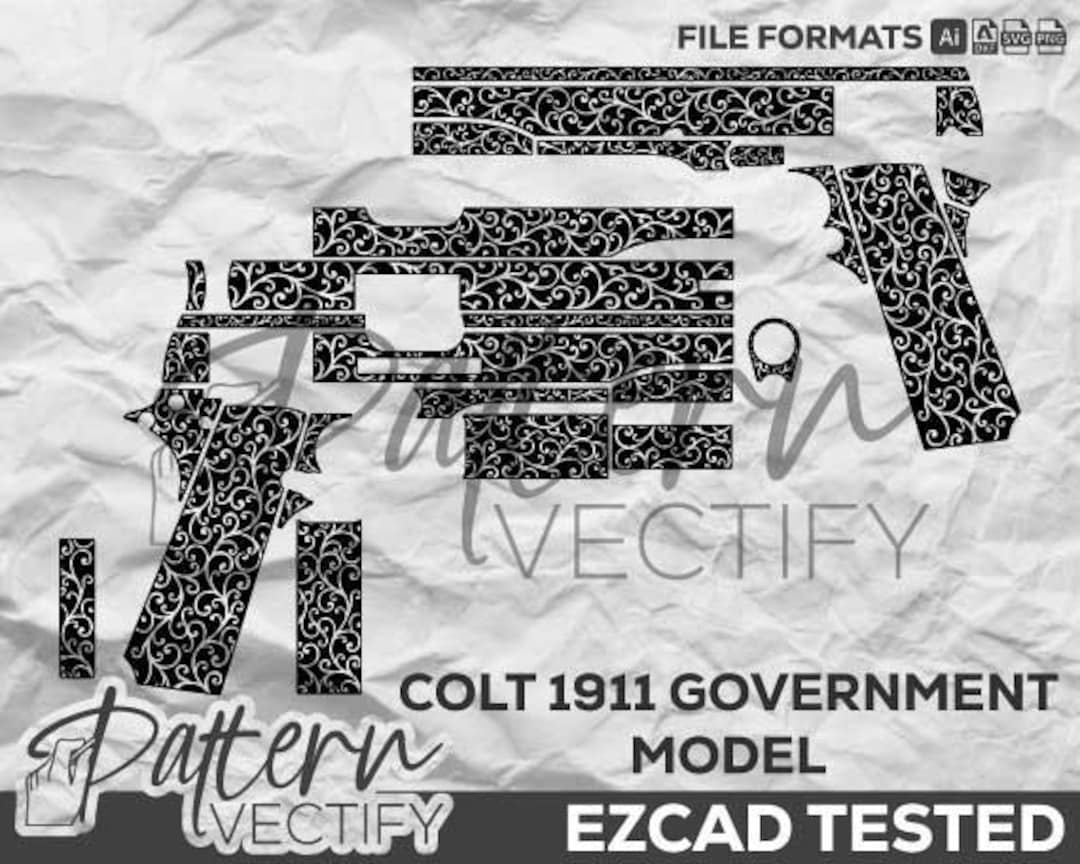 COLT 1911 Government Model Scroll Design, Laser Cut Vector Art (SVG, Ai ...