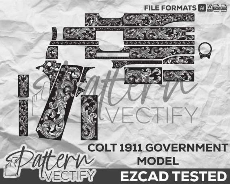 COLT 1911 Scroll Design: Laser Engraving Vector Art (SVG, Ai, PNG, Dxf ...