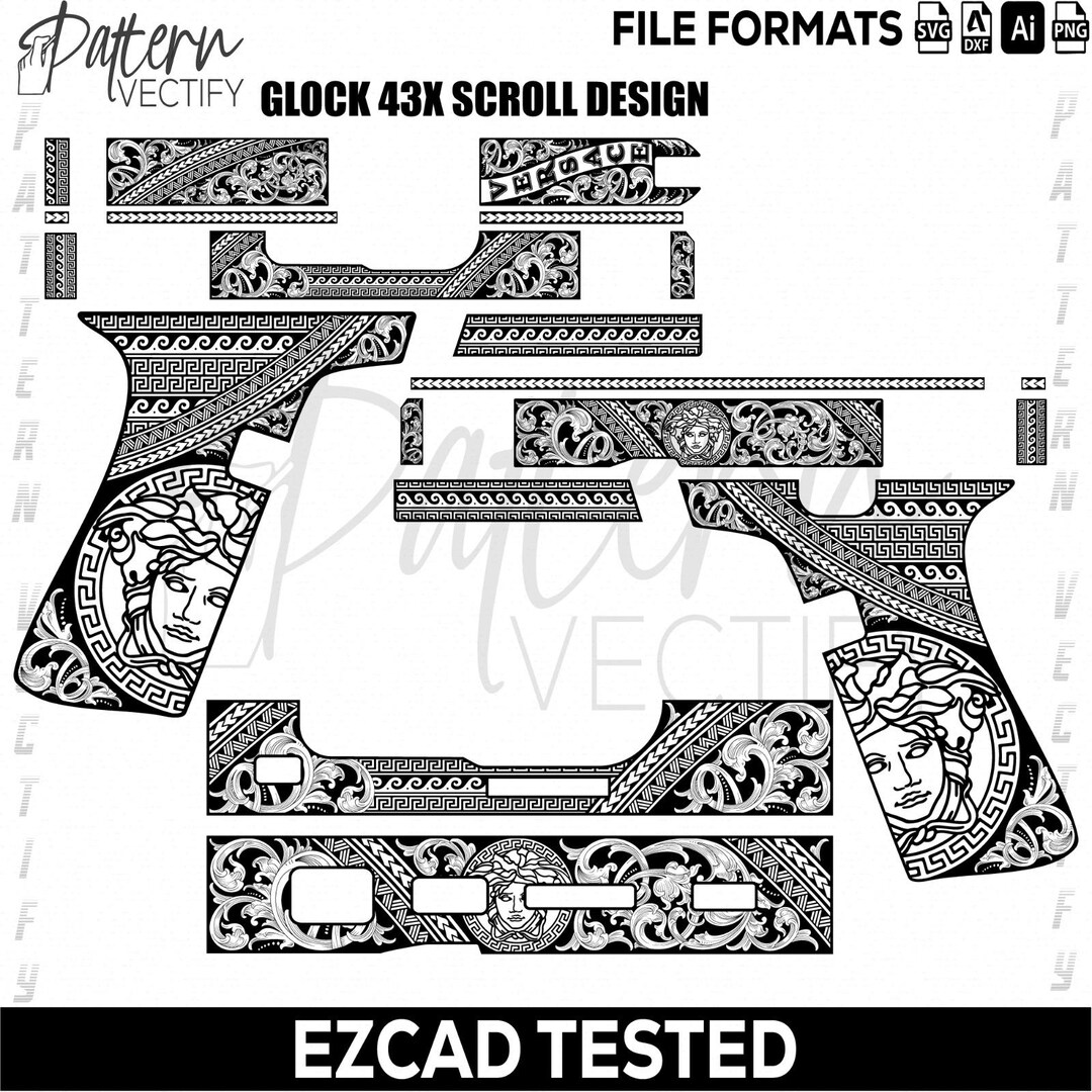 Glock 43X Ancient Greek Engraving Scroll Design – Medusa & Ornamental ...