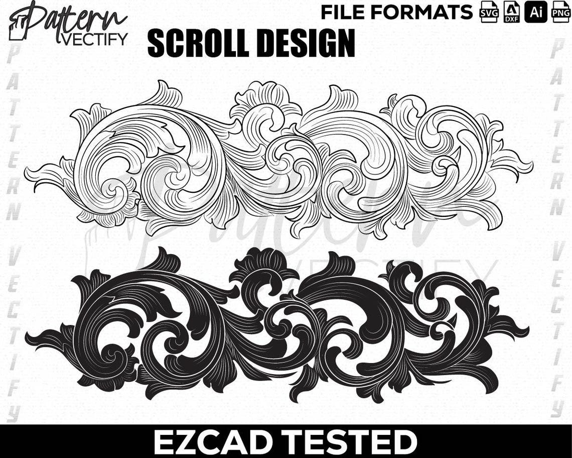 Floral Scroll Design SVG for Laser Engraving and Printing. - Etsy
