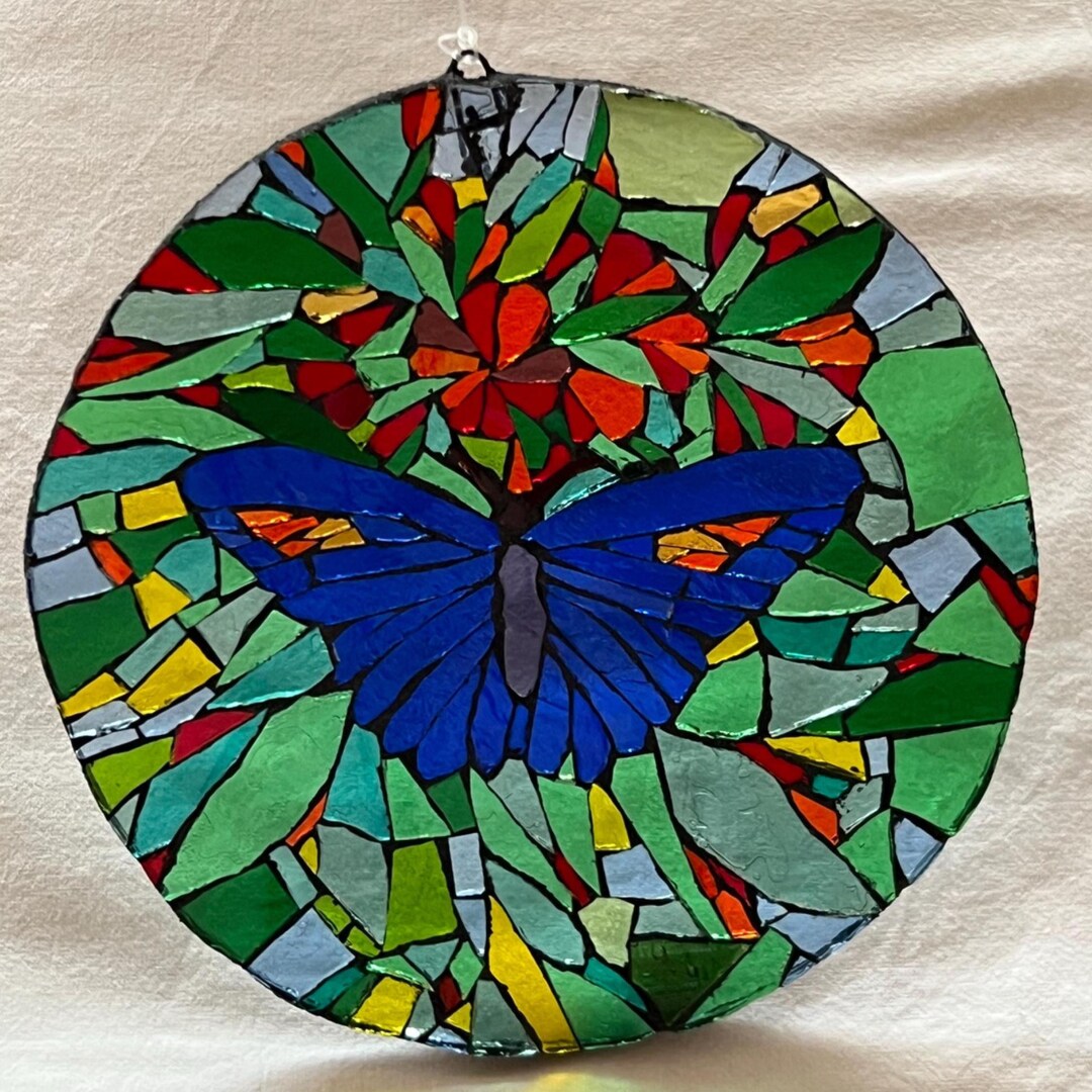 Multicolored Mosaic Suncatcher With a Butterfly - Etsy
