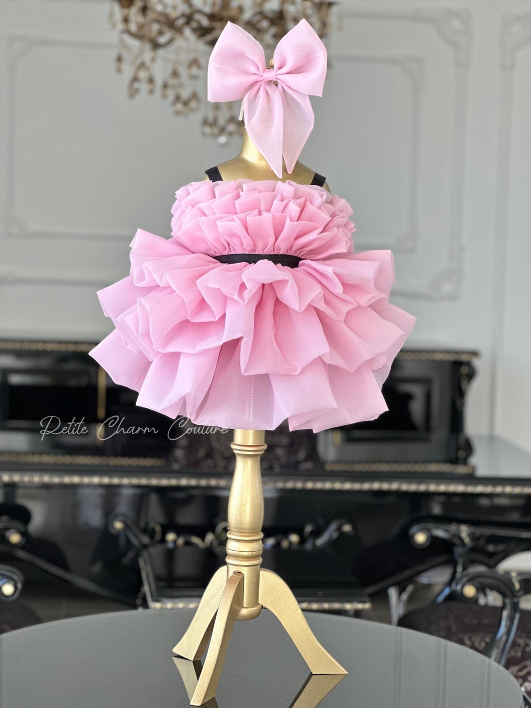 Cute Pink Ruffled Baby Tutu Dress With Bow, Adorable Baby Girl Dress ...