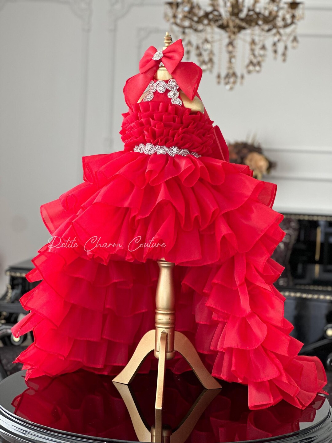 Elegant Red Ruffled Dress for Girls, Special Occasion Dress, Red Ball ...