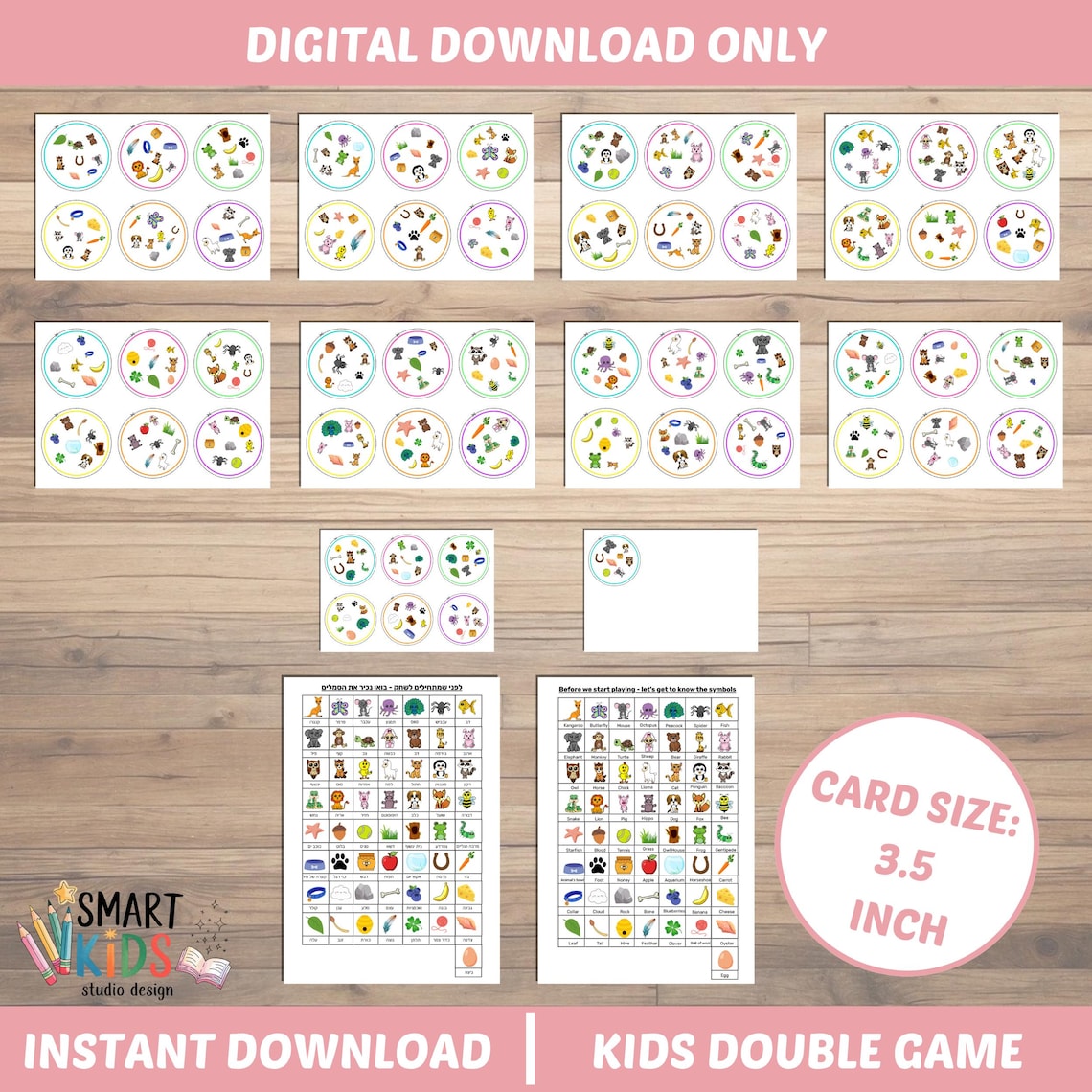 Animal Dobble Game Printable: Hand-drawn Matching Game (PDF Download A4 ...
