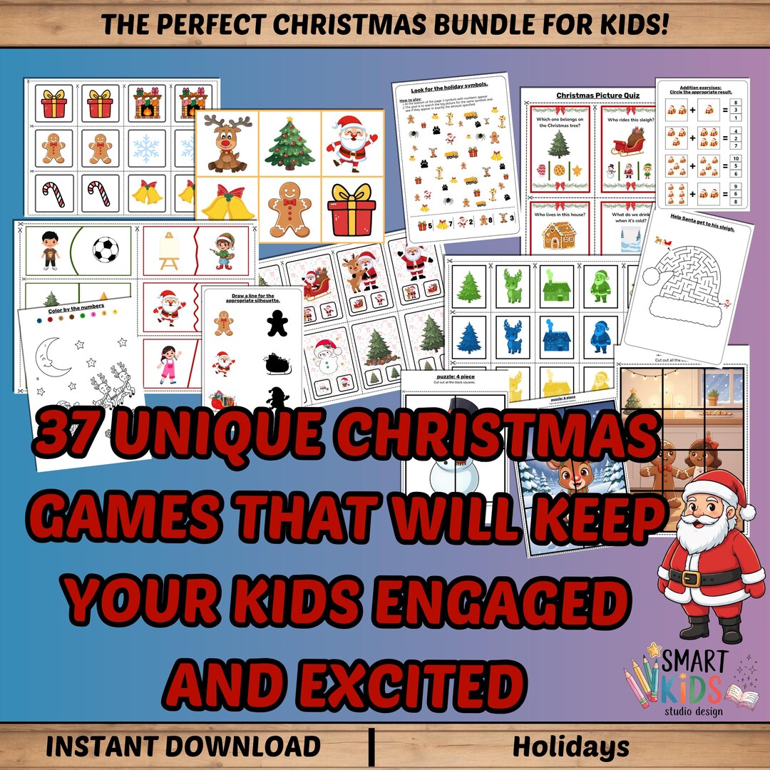 Unique Christmas Games Bundle Kids, Holiday Activity Pack 4-7, Fun ...