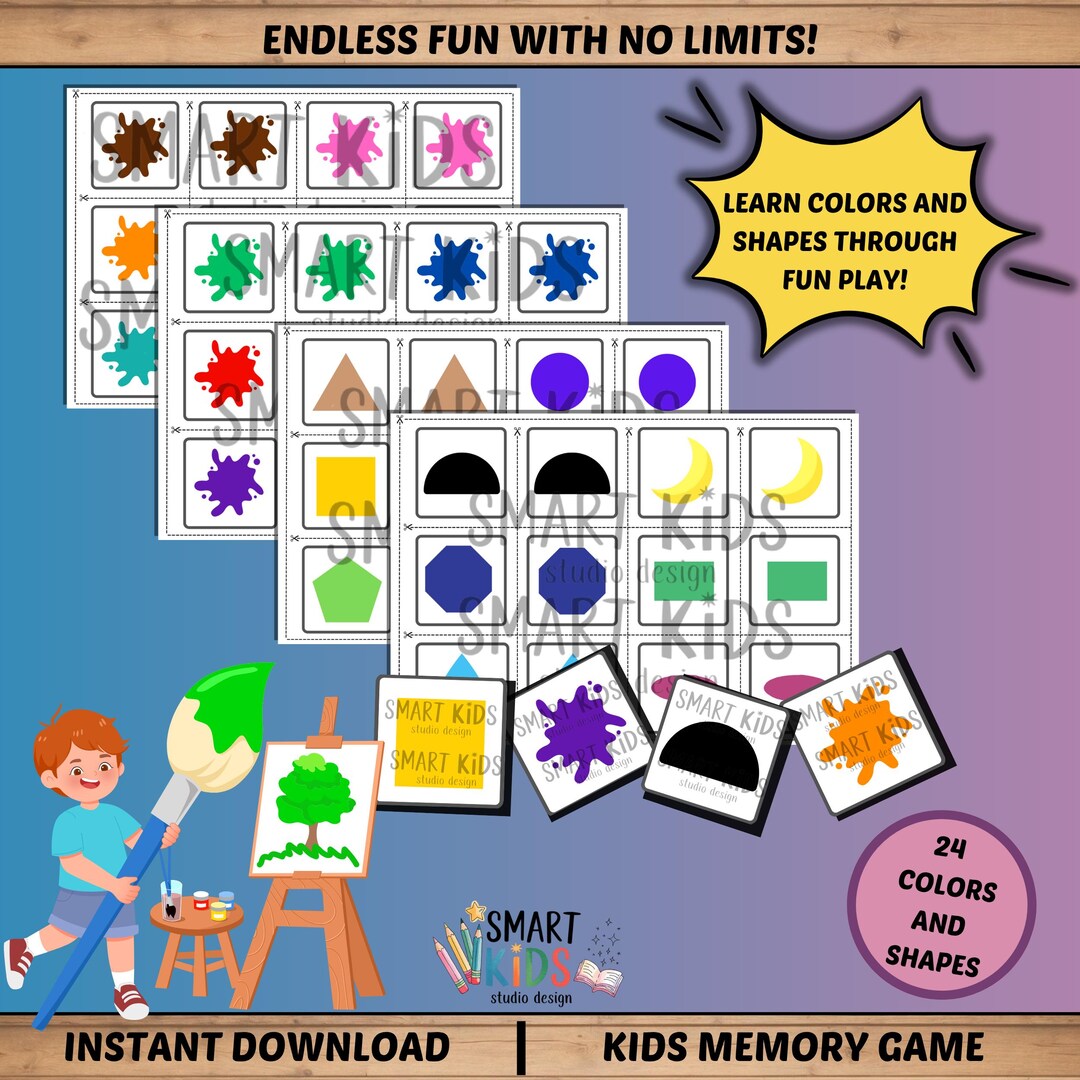 Colors and Shapes Memory Game | Printable Matching Cards for Kids ...