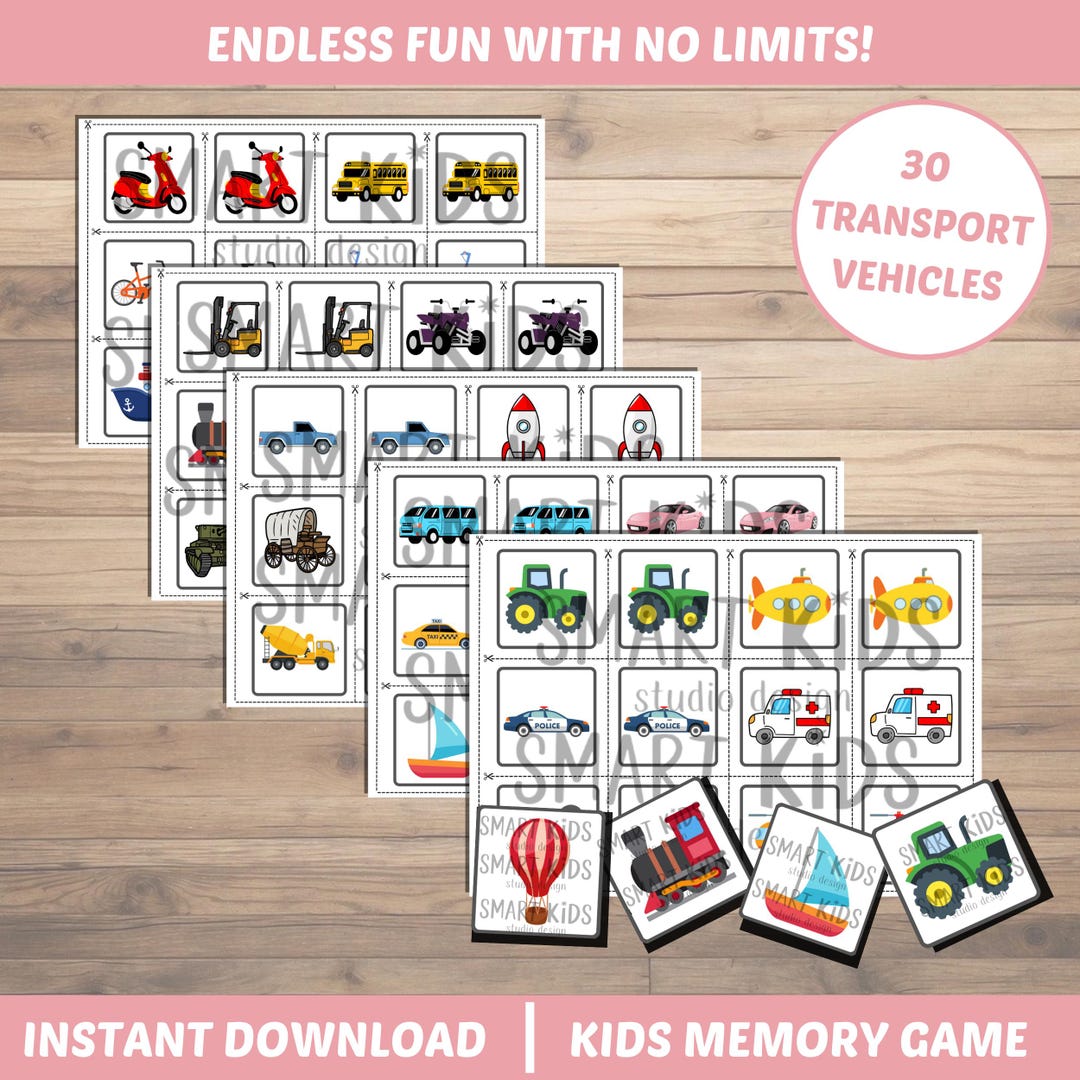Transport Memory Game | Montessori |memory Cards for Kids| Vehicles ...