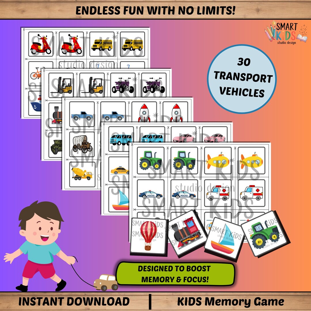 Transport Memory Game for Kids |printable Vehicles Matching Cards ...