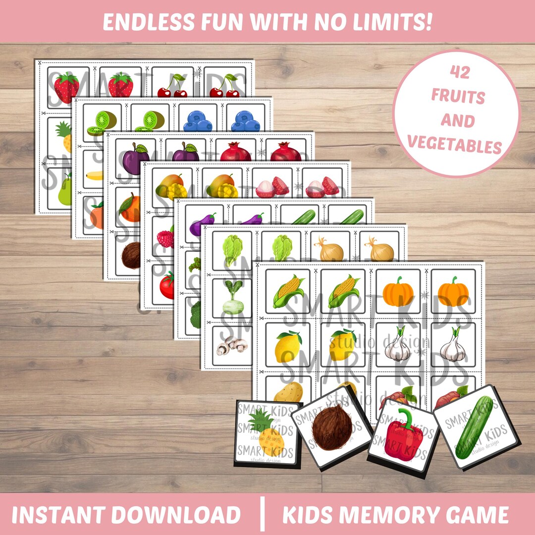Fruits and Vegetables Memory Game | Montessori | Matching Cards for ...