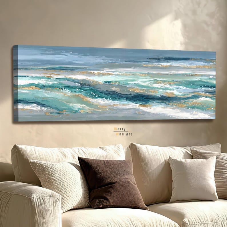 Modern Ocean Abstract Art Print: Coastal Wall Art, Panoramic Frame - Etsy