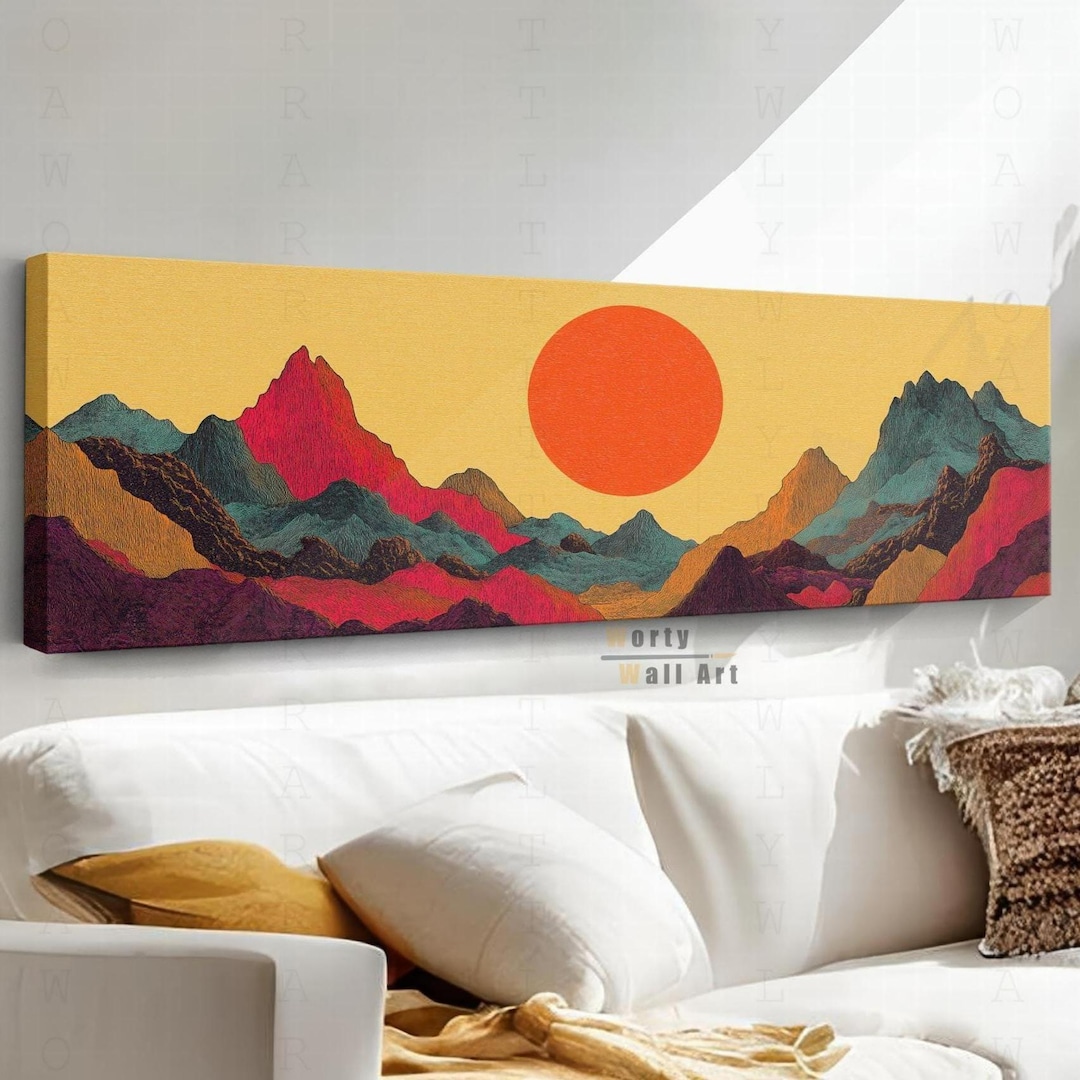 Abstract Red Sun Canvas Wall Art: Retro Panoramic Wall Decor - Etsy UK