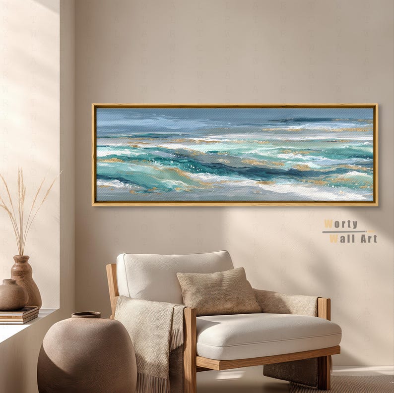 Modern Ocean Abstract Art Print: Coastal Wall Art, Panoramic Frame - Etsy