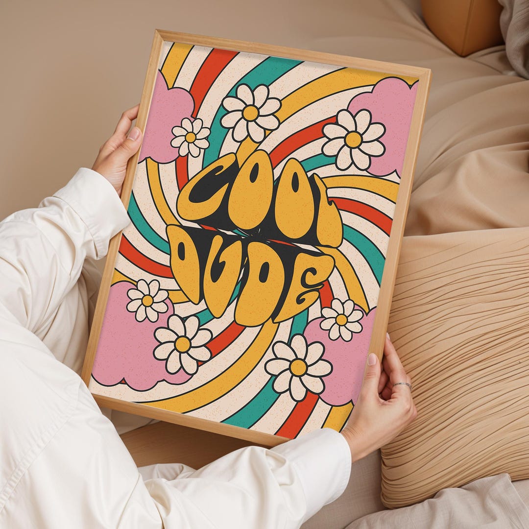Retro Cool Dude Poster | 70s Groovy Wall Art | Funky Hippie Decor ...