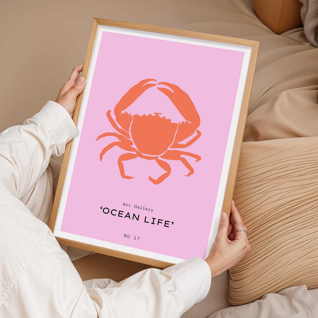 Ocean Life Crab Poster, Minimalist Animal Print, Abstract Print ...