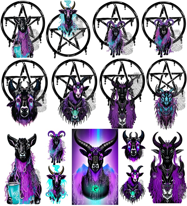 Baphomet Goth Goats and Pentagrams, Full Sticker Set, Digital Download ...