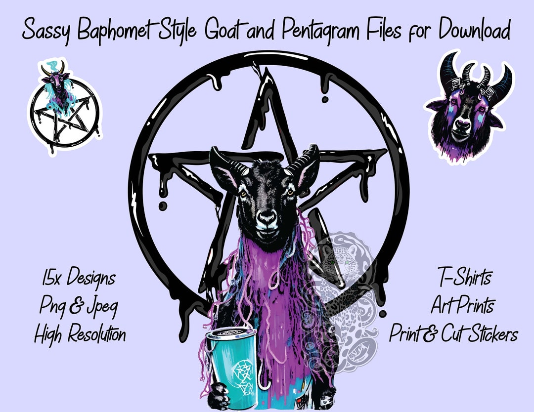 Baphomet Goth Goats and Pentagrams, Full Sticker Set, Digital Download ...