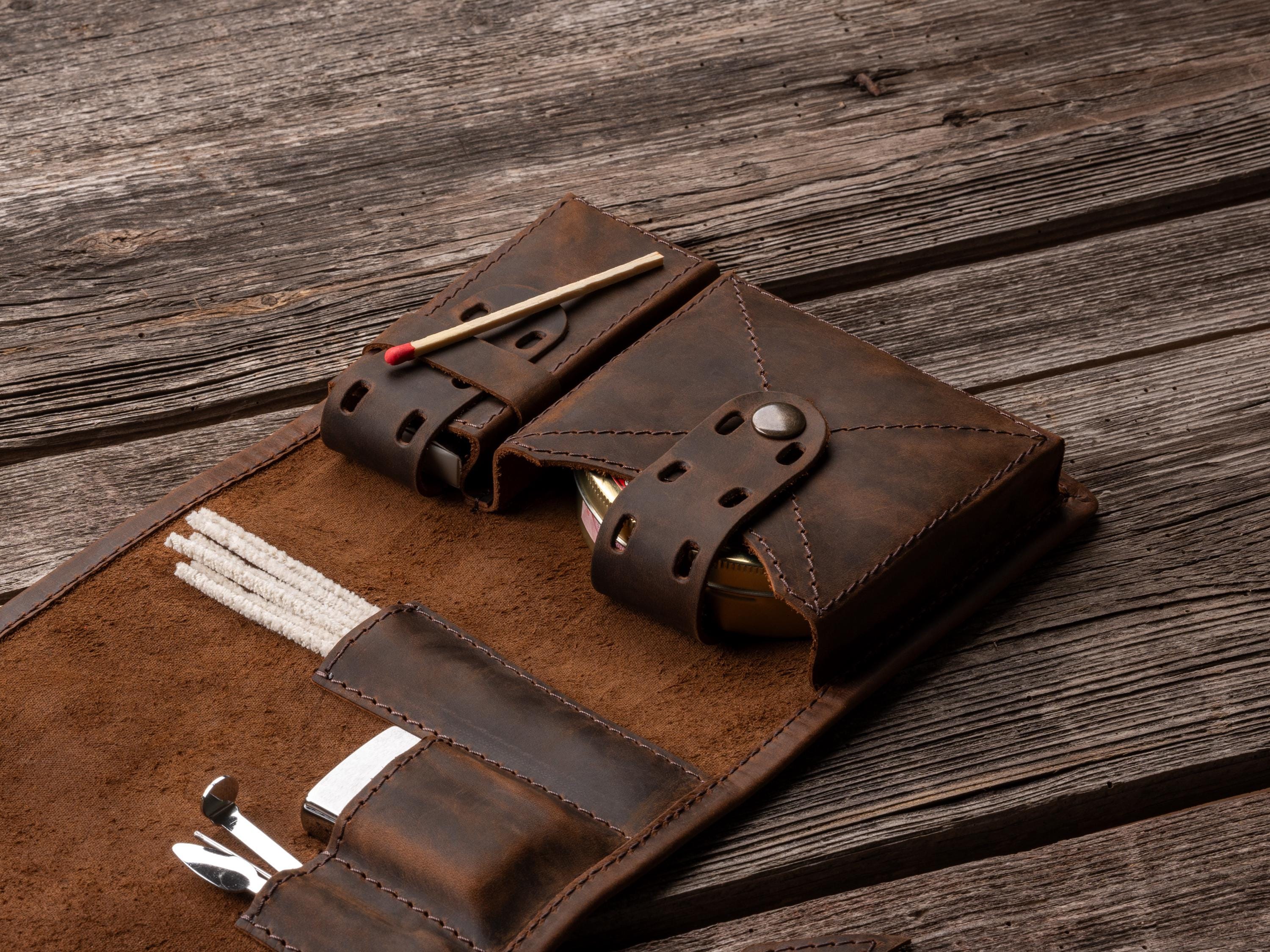 Personalized Leather Pipe Roll, Brown Pipe Case, Tobacco Pouch, Travel ...