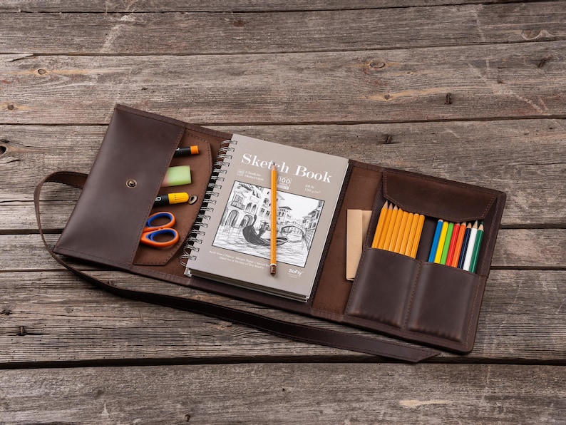 Leather Sketchbook Cover 5.5" X 8.5" - Personalized Brown Leather Cover ...