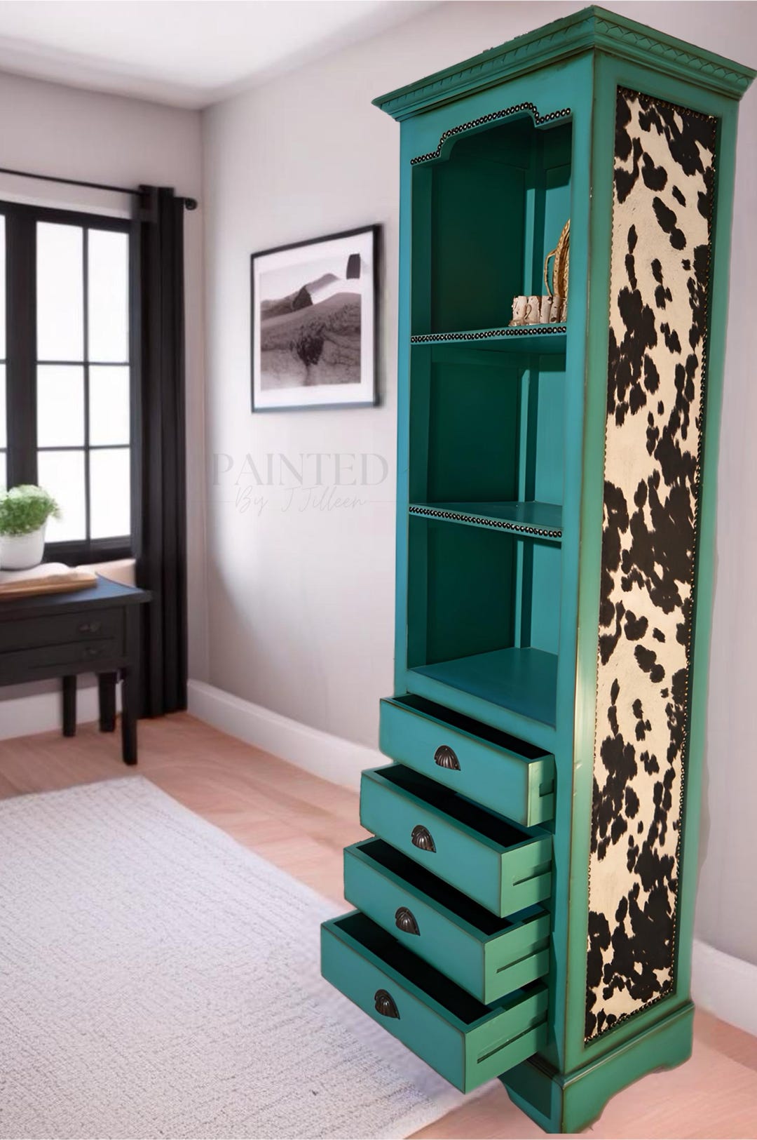 Availableunique Western-style Modern Bookcase/hutch Feat. Faux Cowhide ...