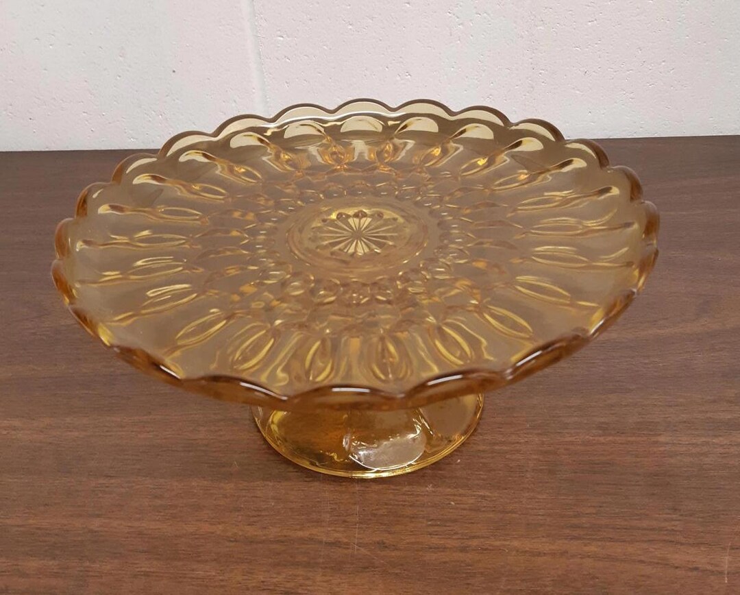 Vintage Amber Glass Pedestal Cake Plate - Etsy