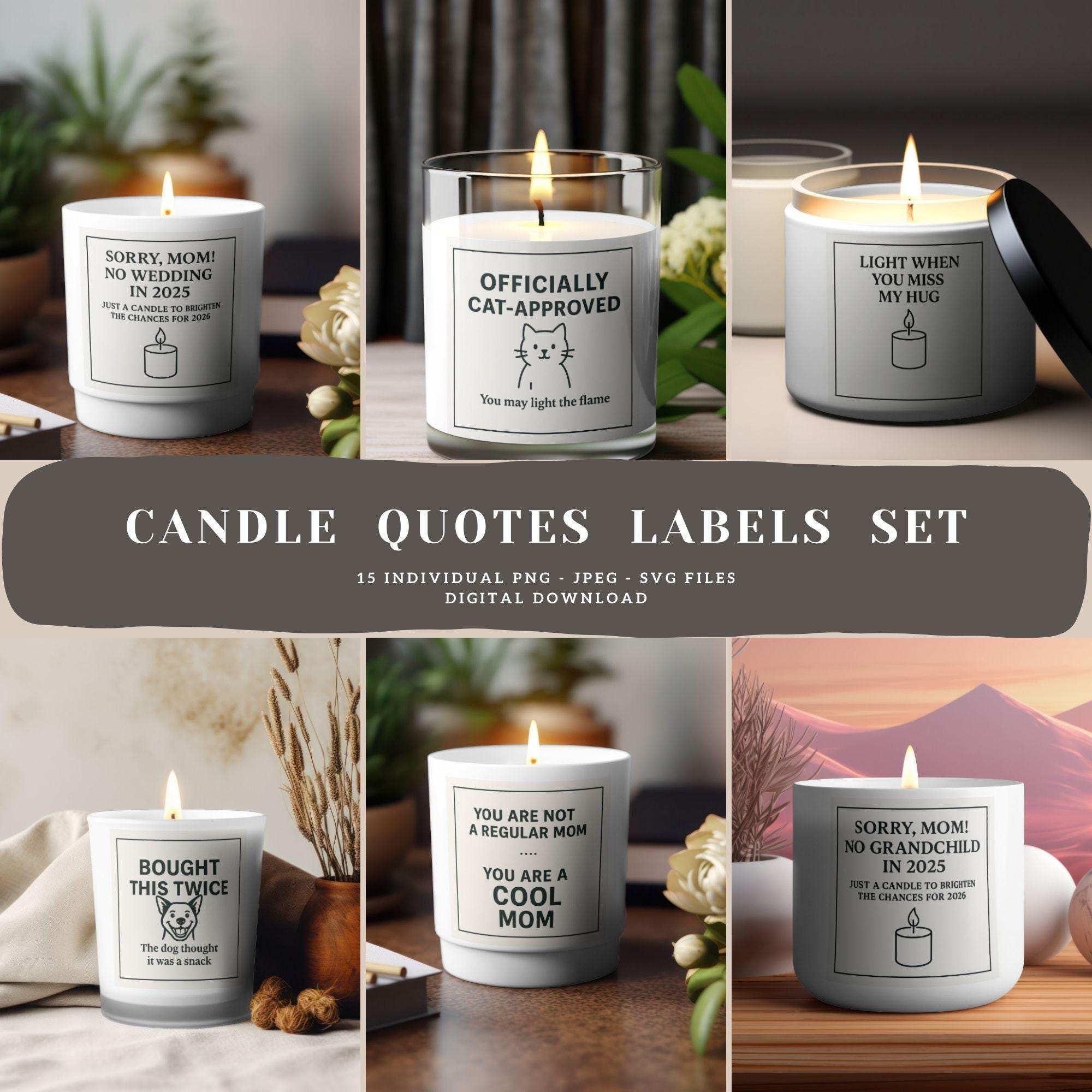 15 Candle Quotes PNG, Printable Funny Candle Labels, Funny Quote Candle ...