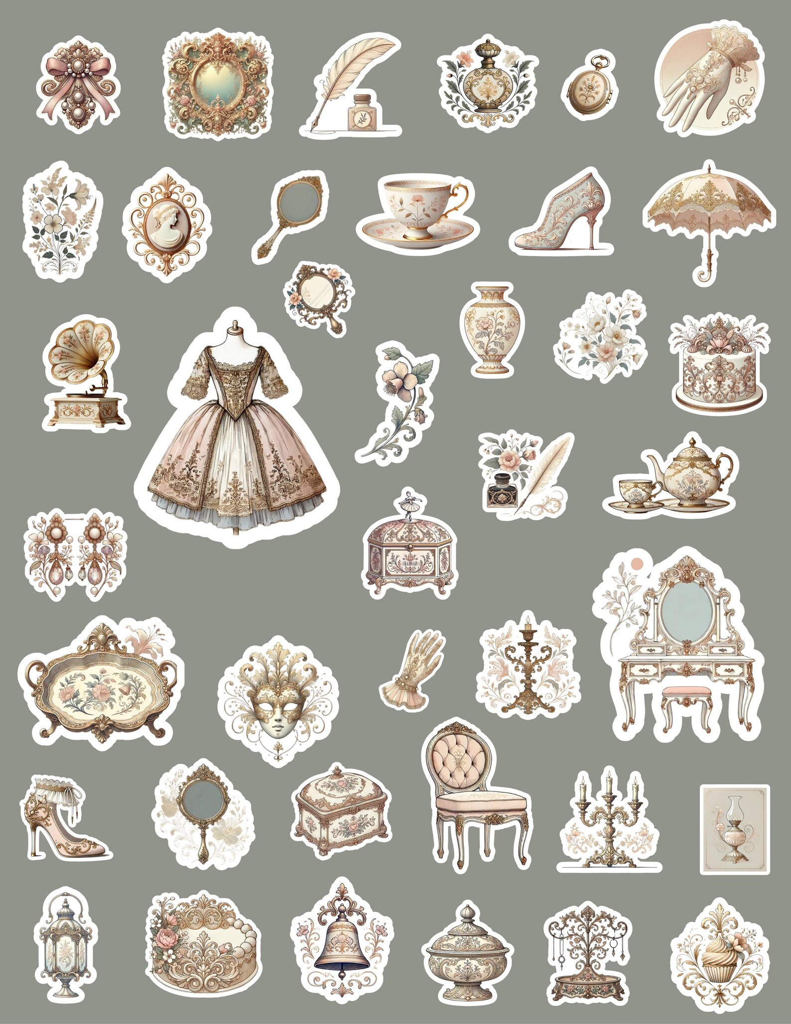 Rococo Era Stickers, Rococo Stickers, Rococo Decoration, Vintagefully ...
