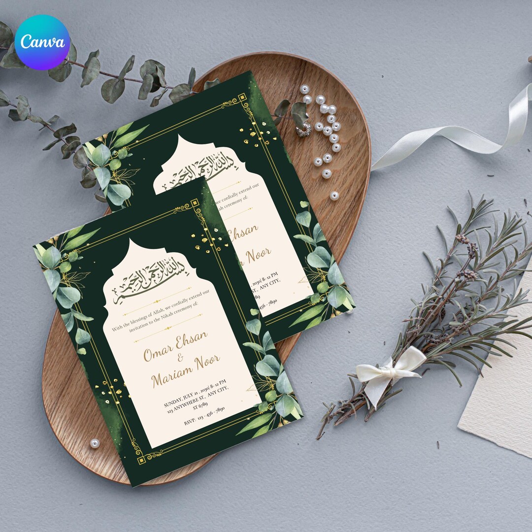 Muslim Wedding Invitation Canva Template, Islamic Wedding Invitation ...