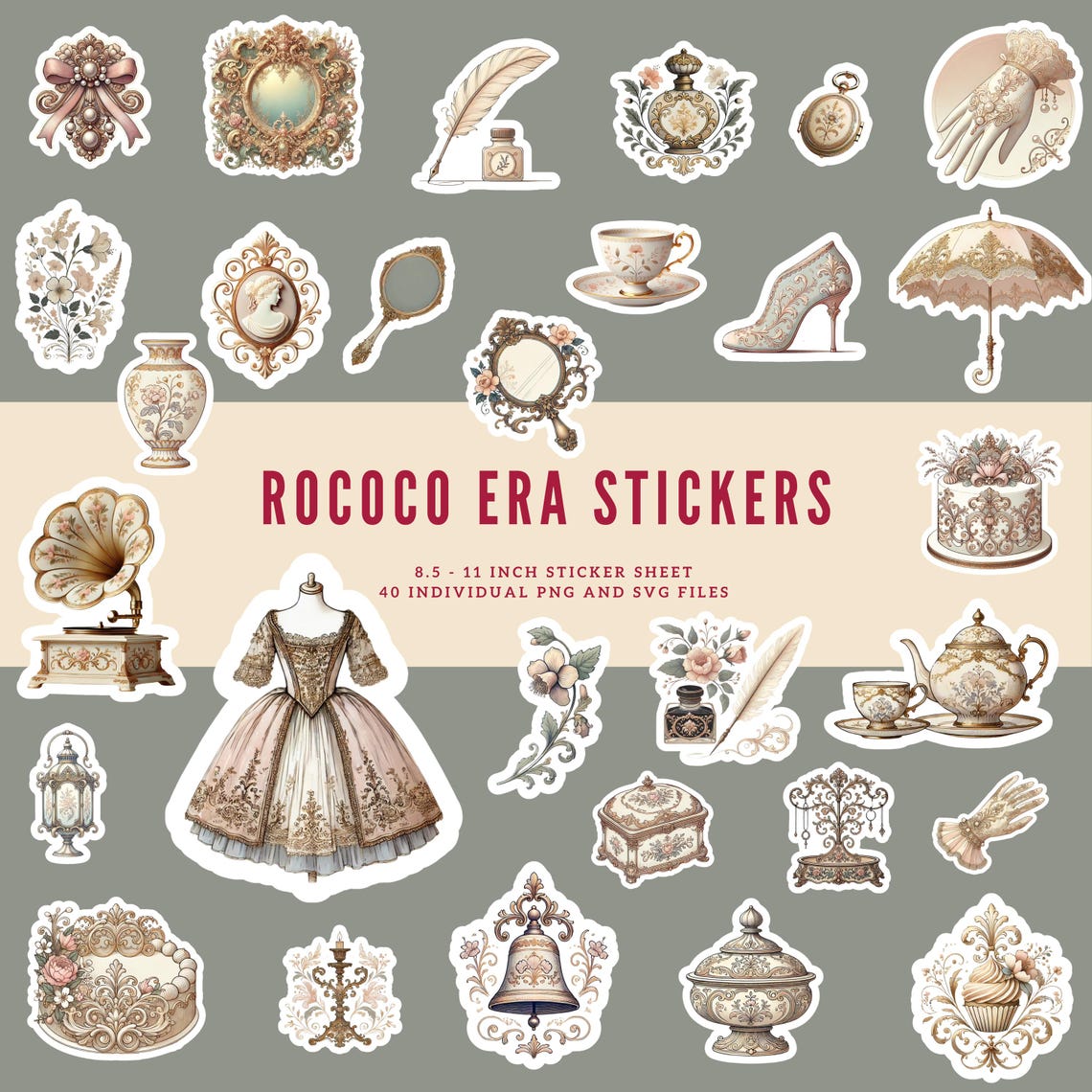 Rococo Era Stickers, Rococo Stickers, Rococo Decoration, Vintagefully ...