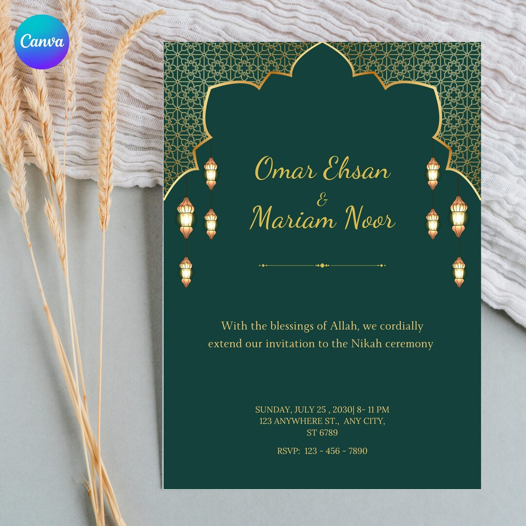 Islamic Wedding Invitation Template, Editable Muslim Wedding Invitation ...