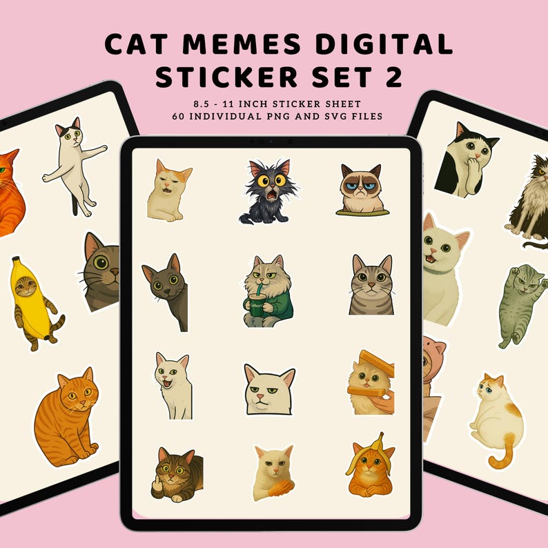 Funny Cat Meme PNG, Trend Cat Sticker Bundle, Cat Memes Emotes Sticker ...