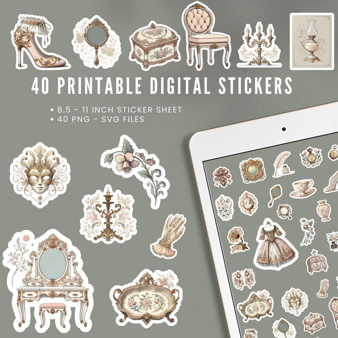Rococo Era Stickers, Rococo Stickers, Rococo Decoration, Vintagefully ...