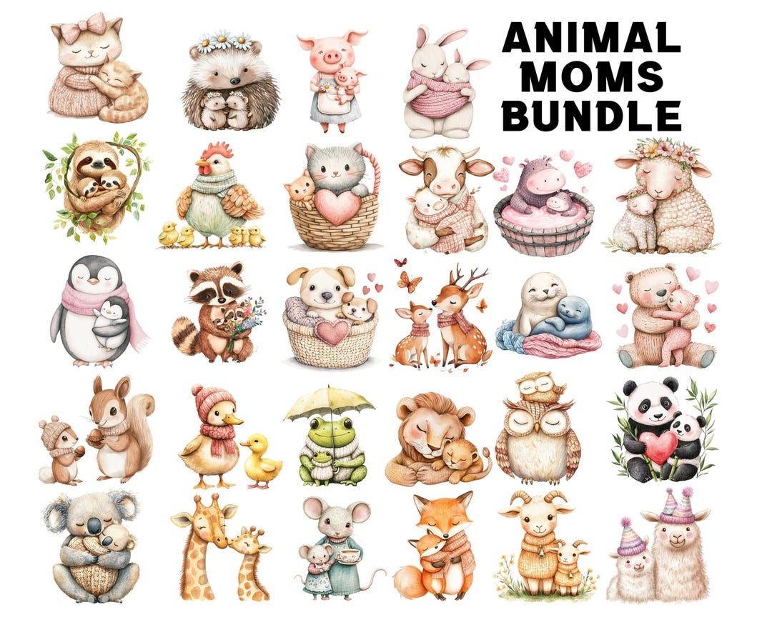 Animals PNG, Watercolor Animals PNG, Animal Moms Png, Animal Mamas PNG ...