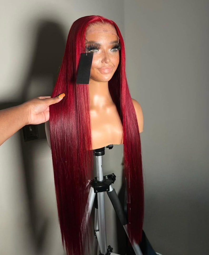 Red Straight Brazilian Human Hair Wig: 13x6 HD Lace Front - Etsy