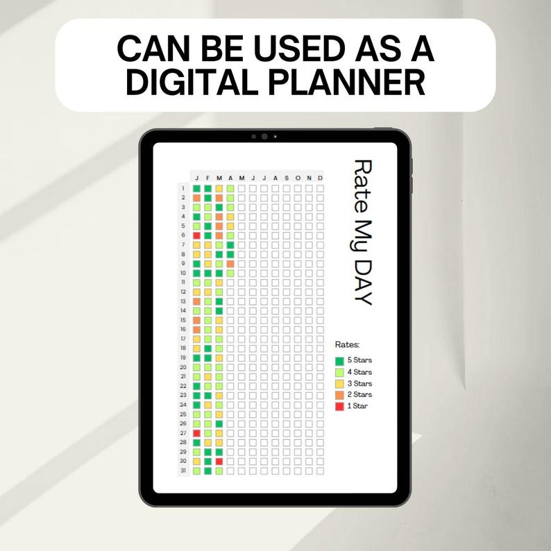 Daily Rating Tracker A4, A5 and US Letter Sizes Mood and Productivity ...