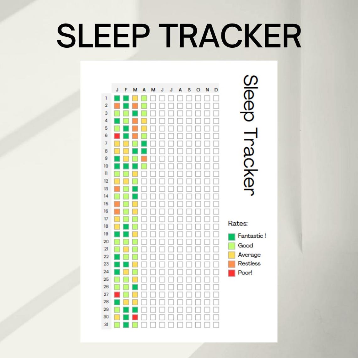 Sleep Tracker A4, A5, US Letter Sizes Daily & Monthly Sleep Log Bedtime ...