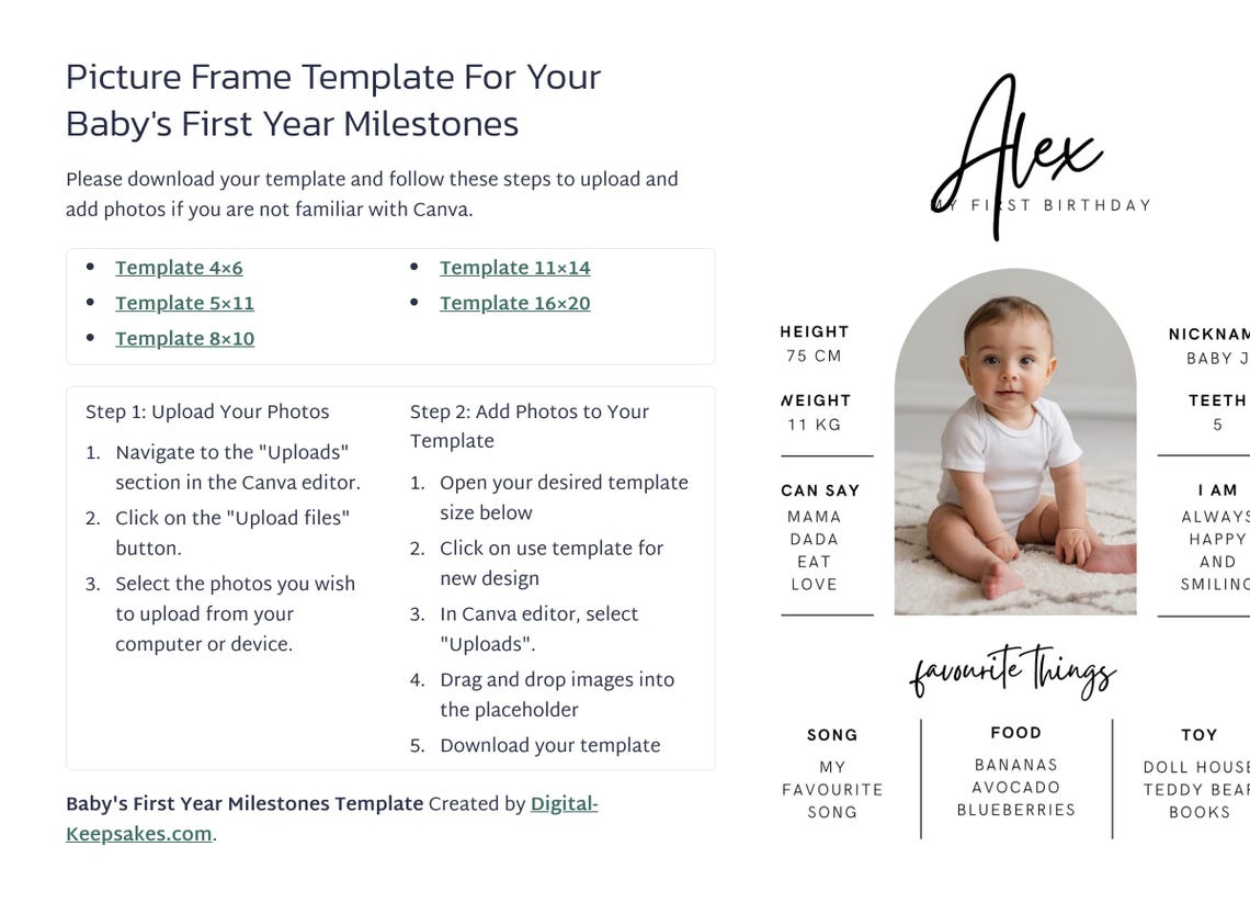 Picture Frame Template for Your Baby's First Year Milestones. Create ...