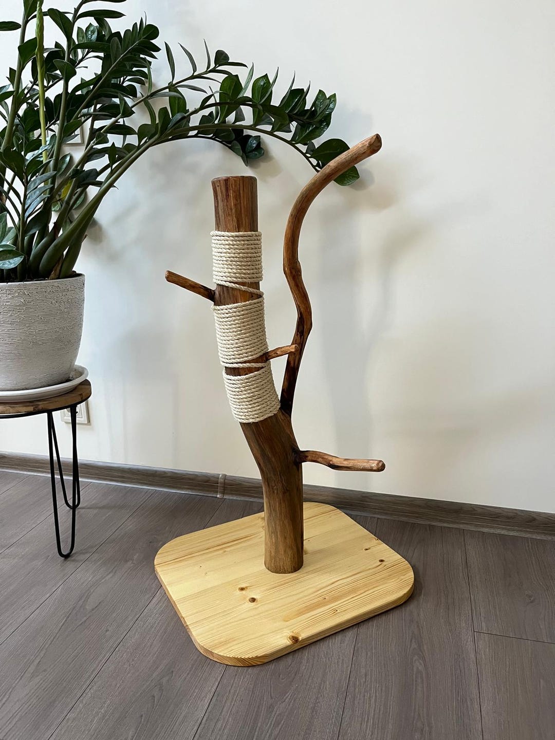 Natural Wooden Cat Scratching Post Handmade Rustic Cat Tree With Sisal ...