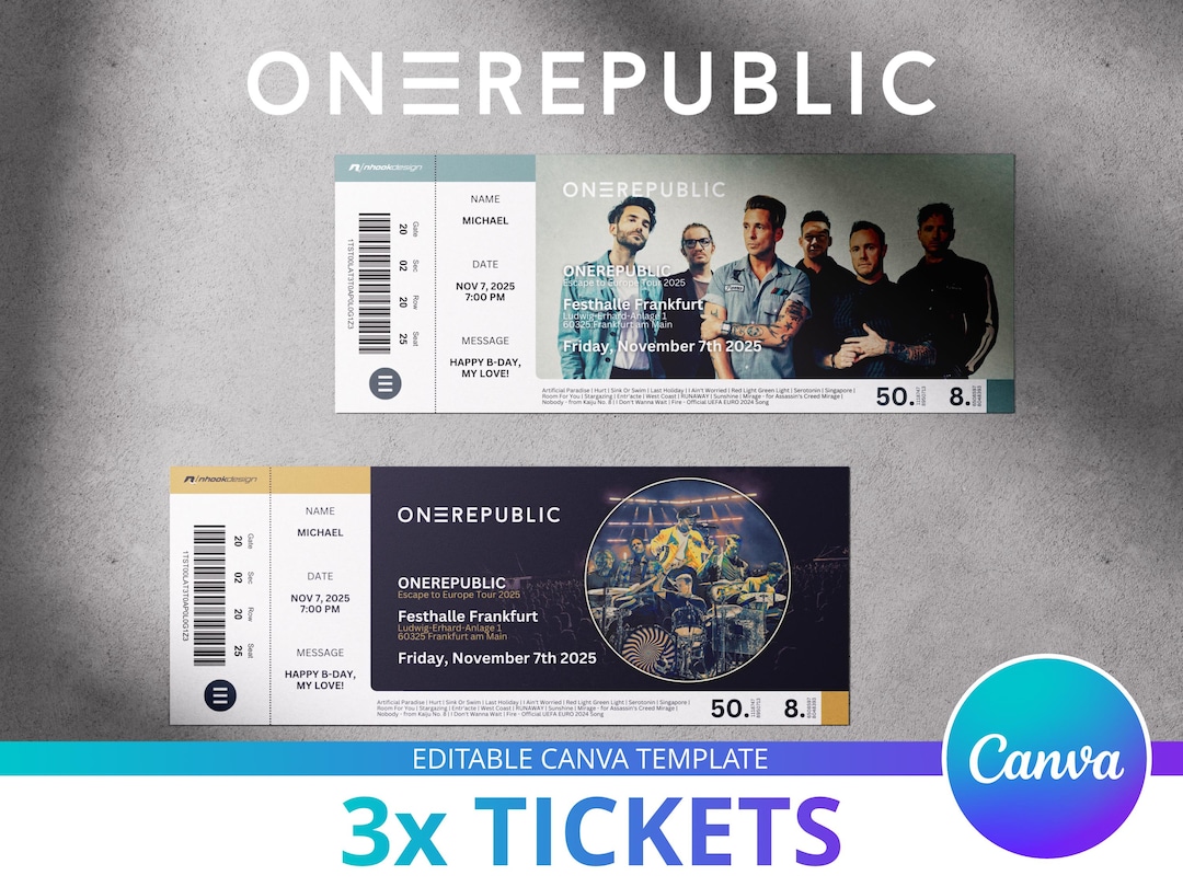 Editable Onerepublic Souvenir Concert Ticket - Etsy