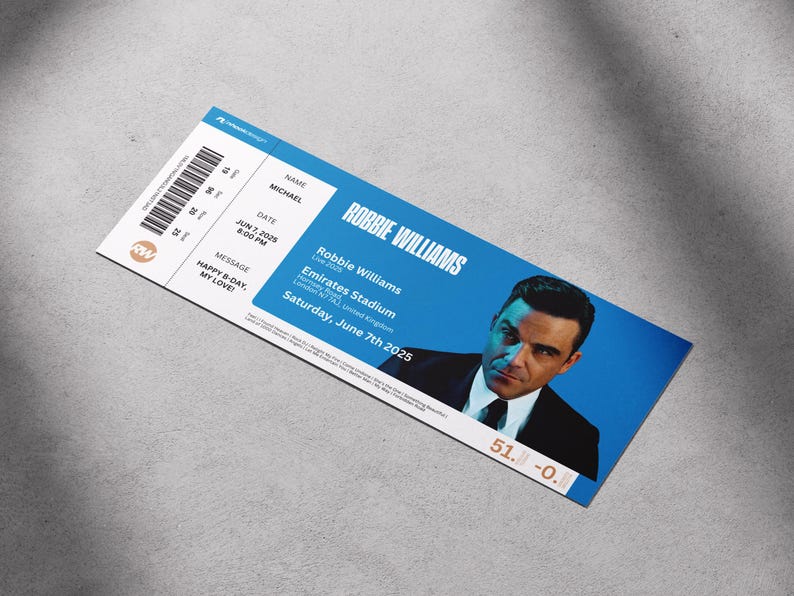 Editable Robbie Williams Souvenir Concert Ticket - Etsy