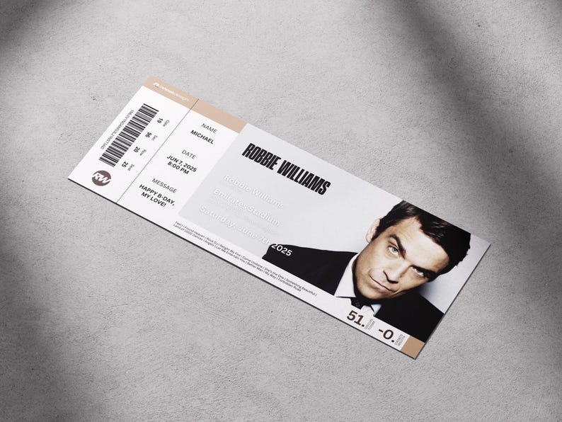 Editable Robbie Williams Souvenir Concert Ticket - Etsy