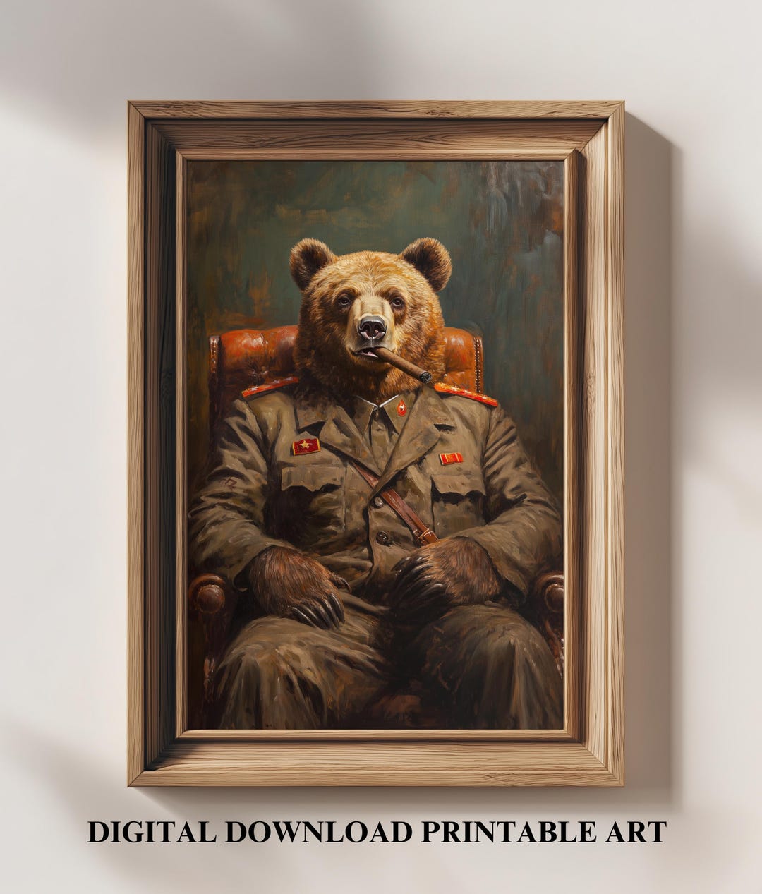 Bear in Suit Smoke Cigar Brown Bear Comrade WW2 & WW1 Painting Bear ...