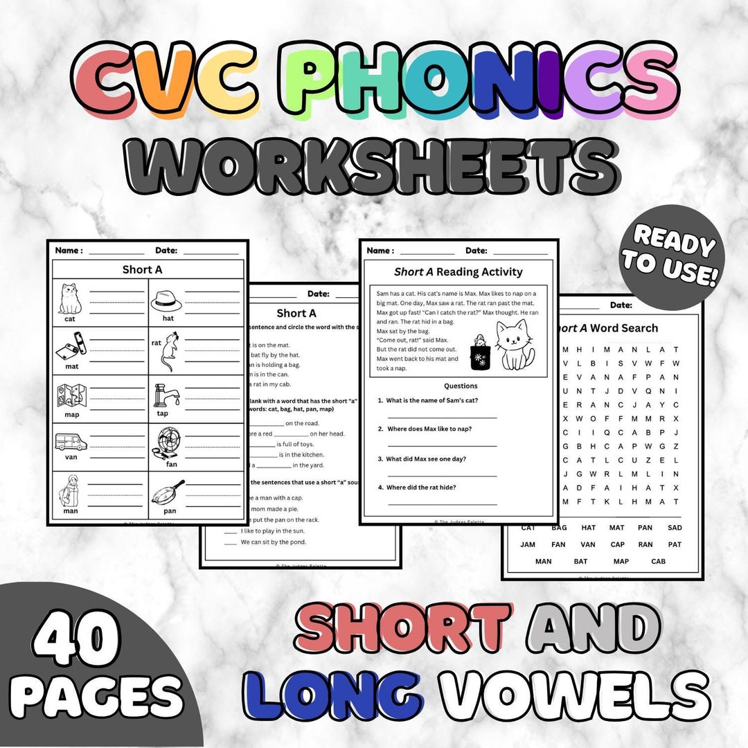 Phonics Worksheets Long and Short Vowels - 40 Engaging Activities - Etsy
