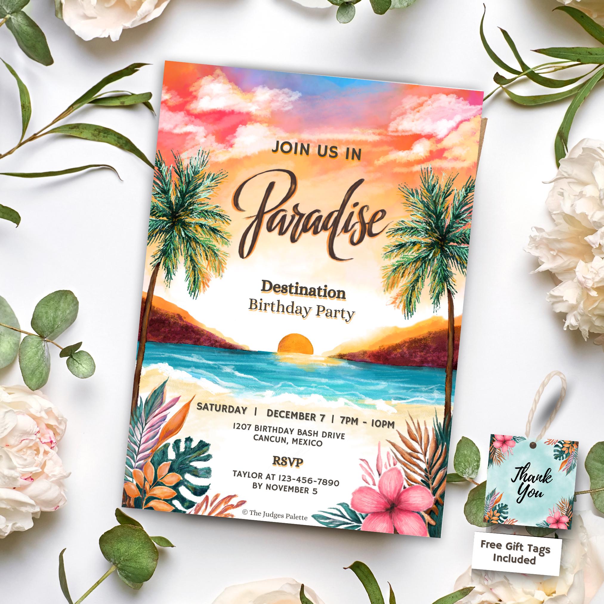 Destination Birthday Invitation, Tropical Vacation Invite, Birthday ...