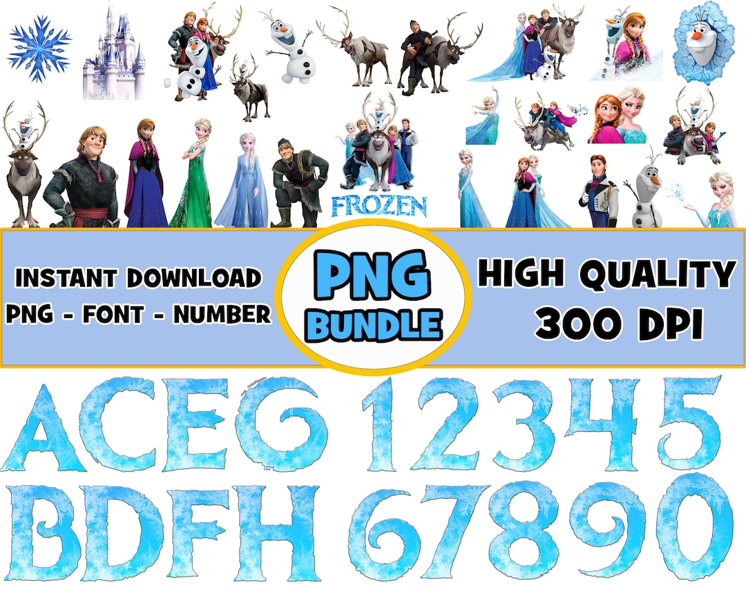 Instant Download Frozen PNG Bundle , Frozen Font, Frozen Alphabet and ...