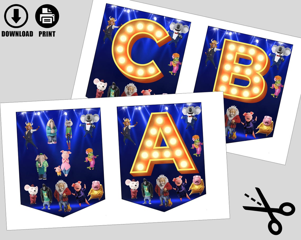 Sing 2 Birthday Banner: Flama Alphabet & Numbers (digital File) - Etsy