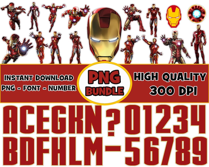 Instant Download Iron Man PNG Bundle , Iron Man Font, Iron Man Alphabet ...