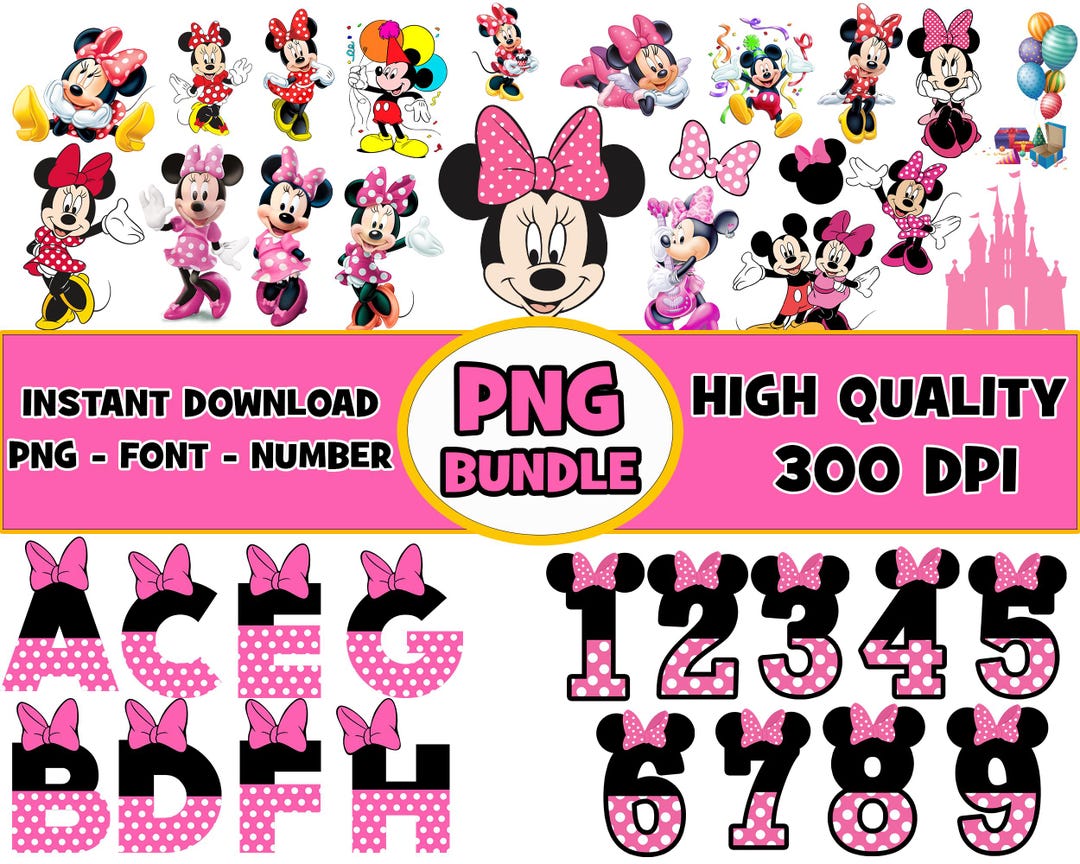 Instant Download Minnie Mouse PNG Bundle ,minnie Mouse Font, Minnie ...