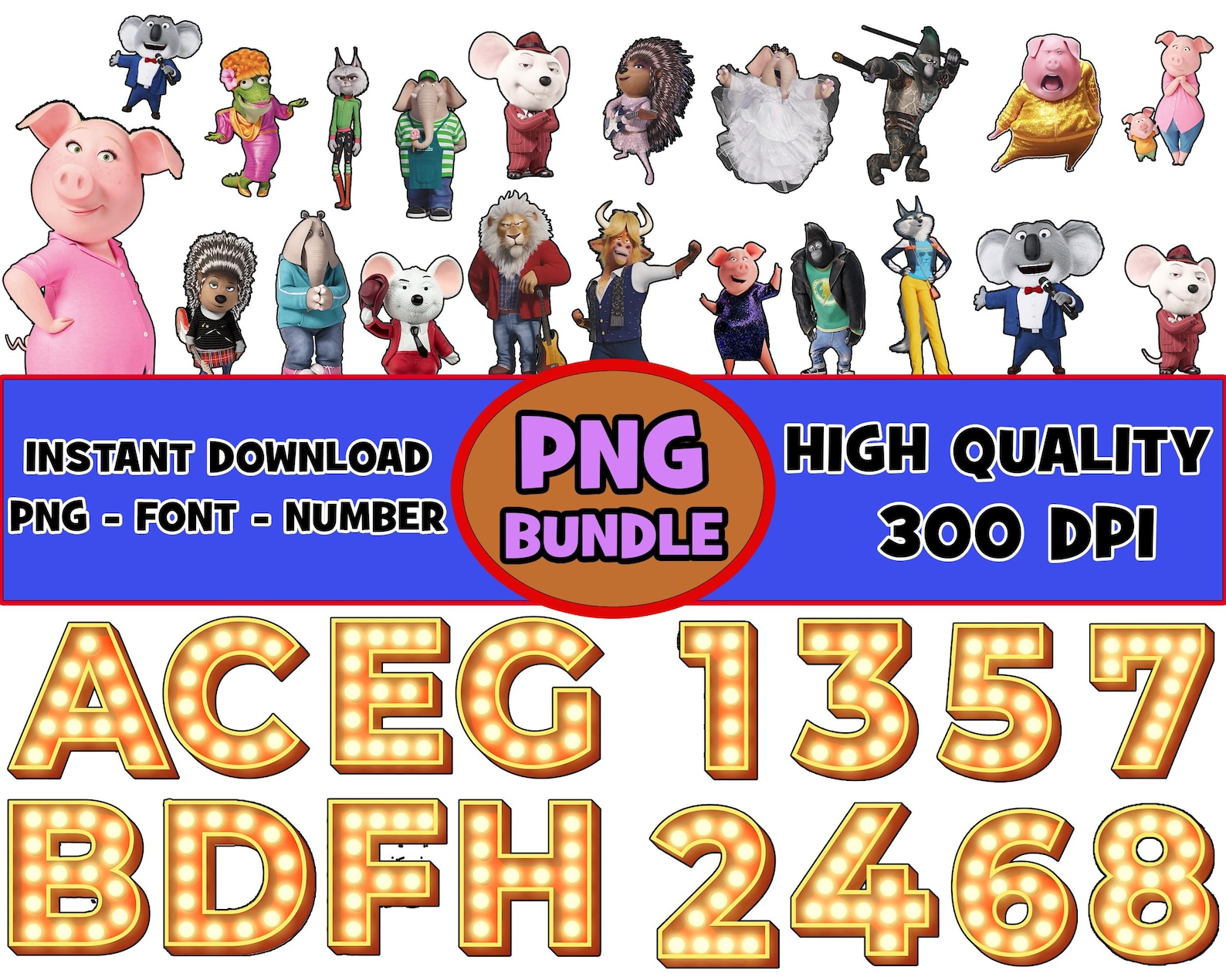 Sing 2 PNG Bundle: Alphabet, Numbers, Font (digital File Only) - Etsy