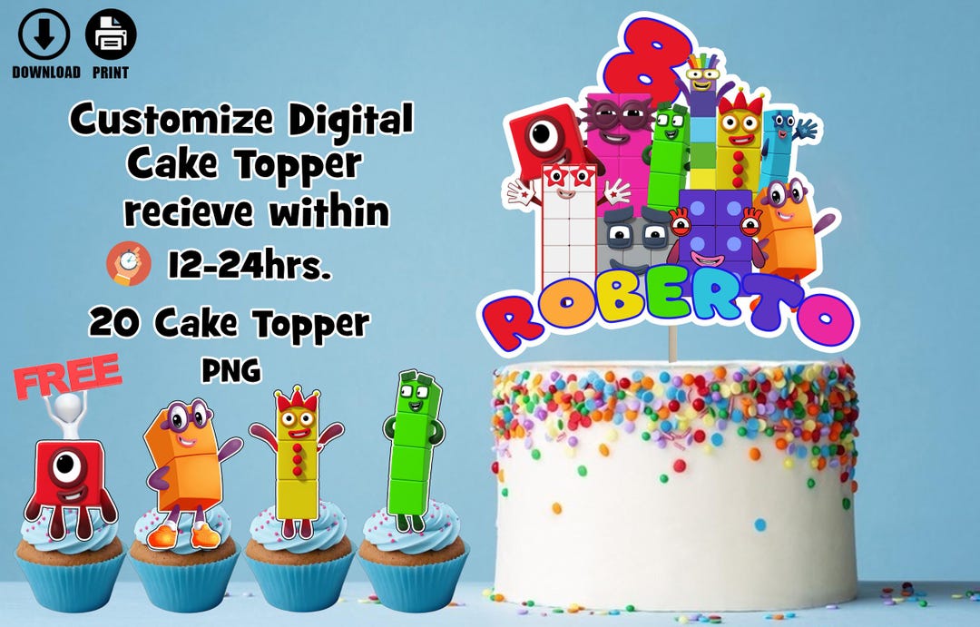 Number Blocks Cake Topper, Number Blocks Party Digital Sticker, Number ...