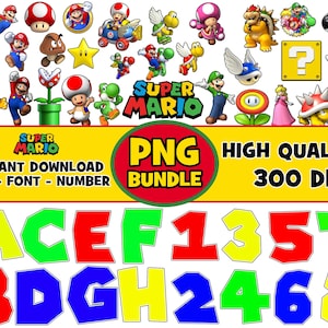 Instant Download Super Mario PNG Bundle , Super Mario Font, Super Mario ...